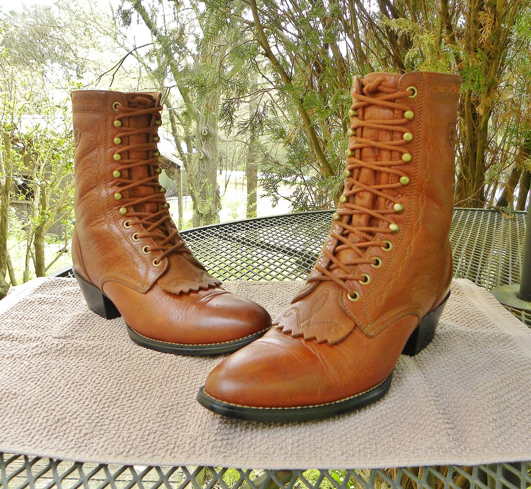 Vintage ARIAT Leather Packer Western Boots Carmel Lace up Ropers ...