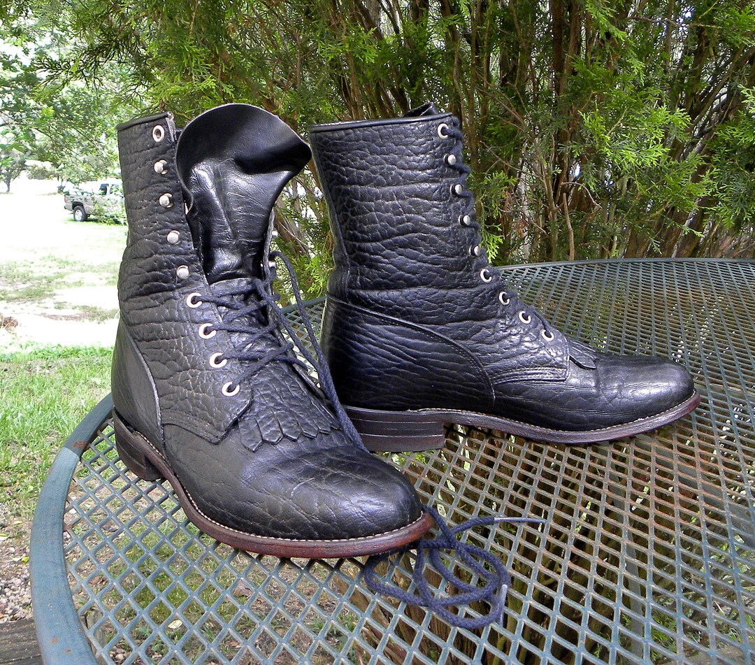 Vintage Justin USA BULLHIDE Leather 8" Paddock Boots Vintage Black ...
