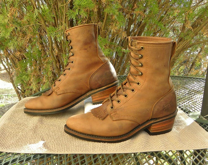 Vintage Santa Fe Leather PACKER Western BOOTS Apache Brown Lace up ...