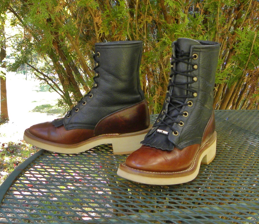 Vintage USA Laredo Leather PACKER Western BOOTS Lace up Kiltie Roper ...