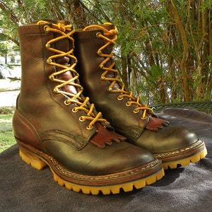 Vintage USA Classic Logger Boots Lace up Brown Leather Working Packer ...