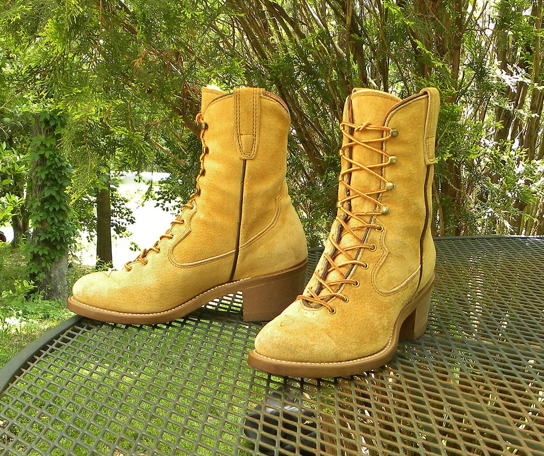 Vintage Rough Out Suede Leather Bootswestern Lace up Packer Style Boots ...
