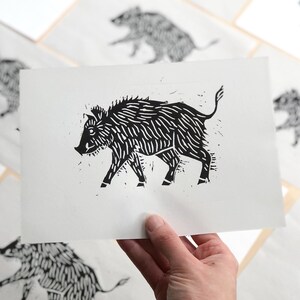 Wild Boar Art Print/ A5 Unframed Wall Art / Linocut Fine Art/ - Etsy