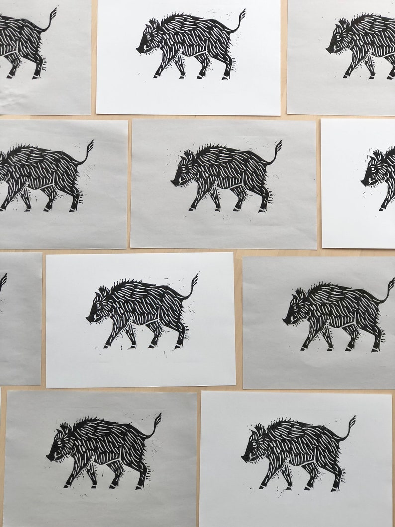 Wild Boar Art Print/ A5 Unframed Wall Art / Linocut Fine Art/ - Etsy