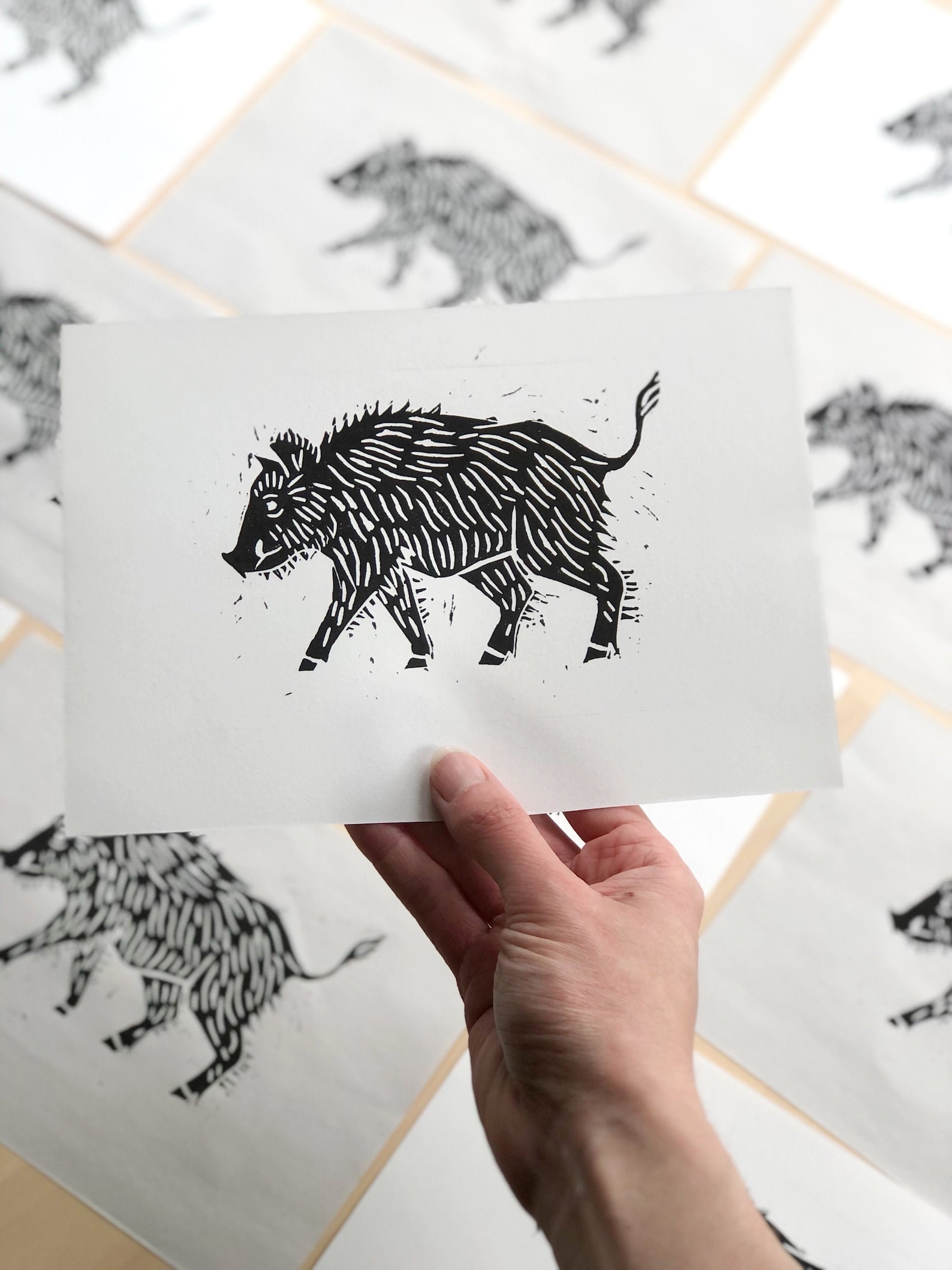Wild Boar Art Print/ A5 Unframed Wall Art / Linocut Fine Art/ - Etsy