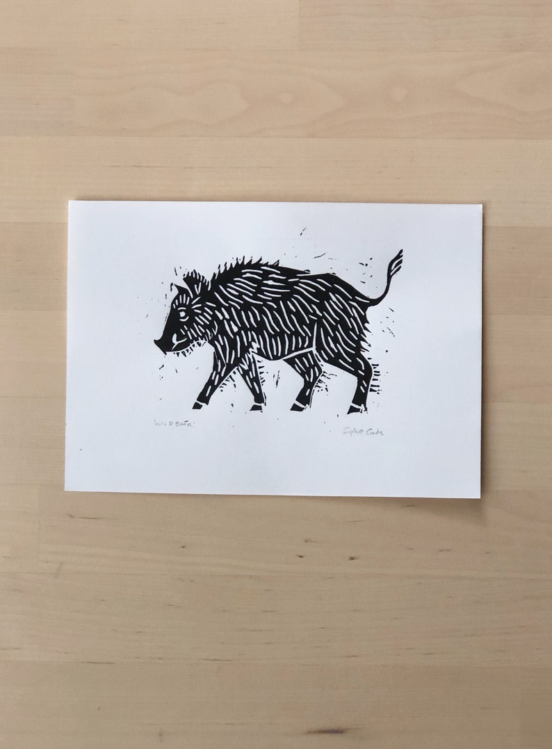Wild Boar Art Print/ A5 Unframed Wall Art / Linocut Fine Art/ | Etsy