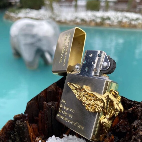 Windproof Kerosene Lighter Golden Angel Wings 3D Zippo Lighter Custom ...
