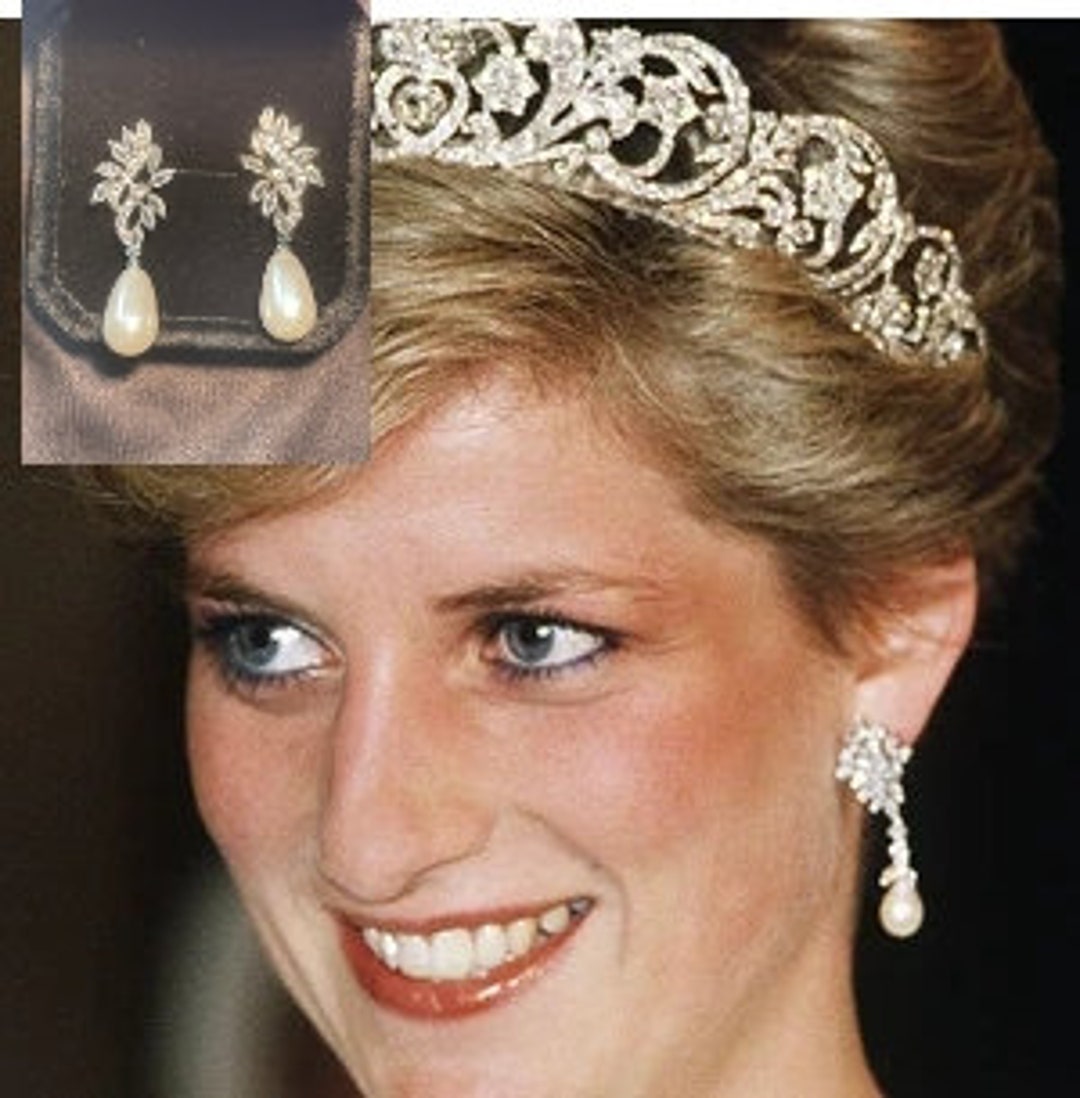 Princess Diana Inspired Diamond Pearl Drop Earrings - Etsy