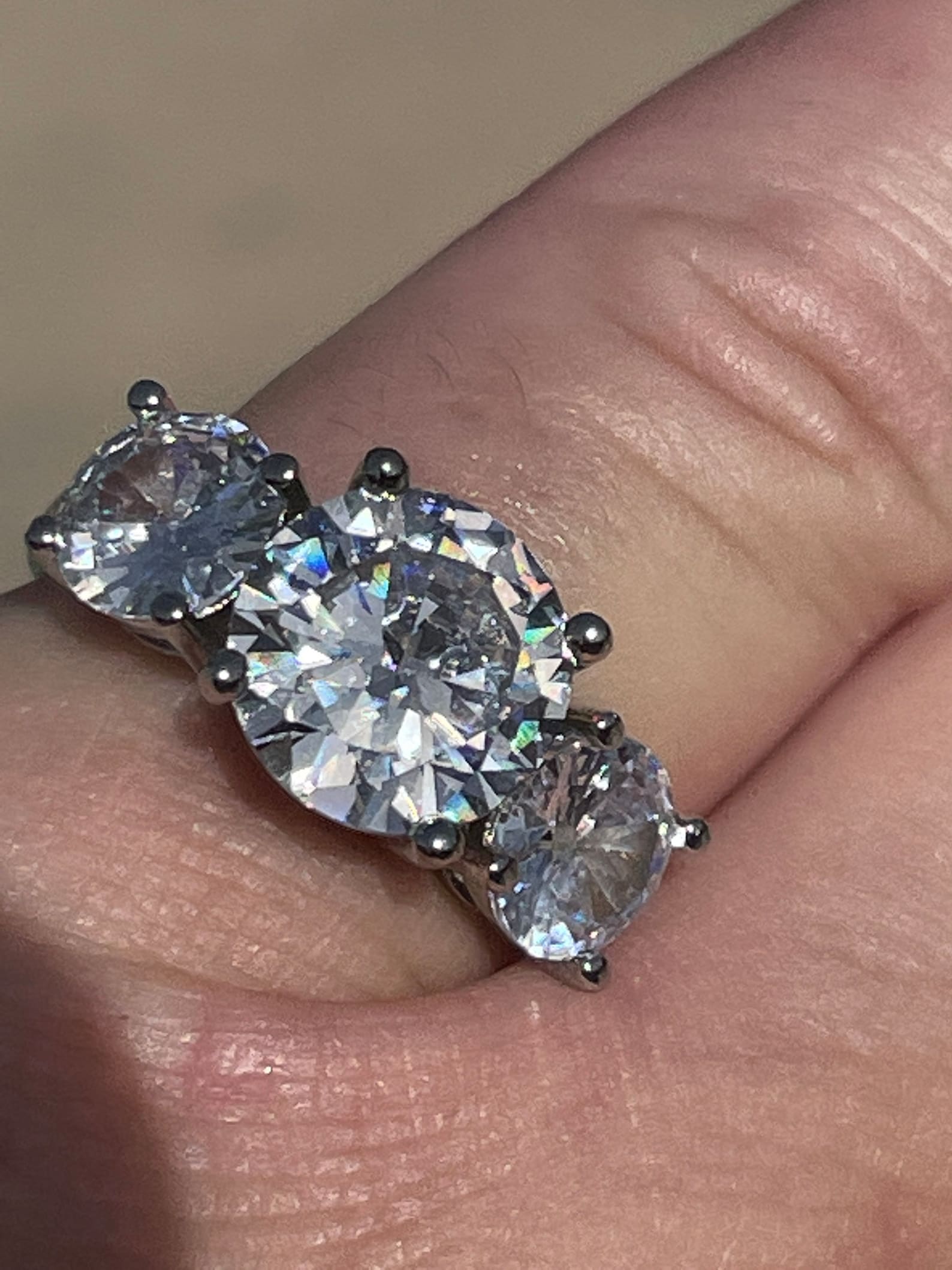 Meghan Markle 3 Large Stone Engagement Ring Silver White Gold - Etsy