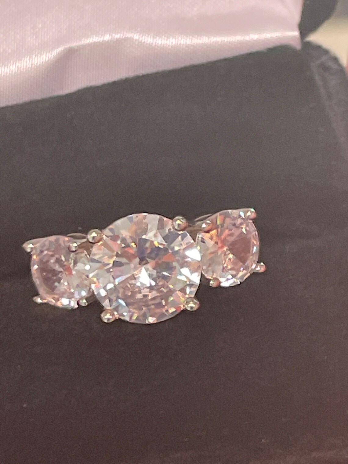 Meghan Markle 3 Large Stone Engagement Ring Silver White Gold - Etsy