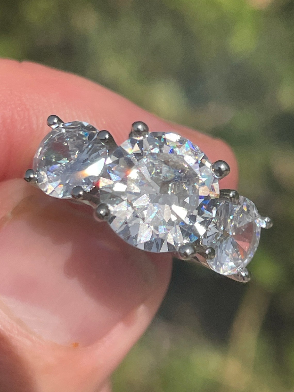 Meghan Markle 3 Large Stone Engagement Ring Silver White Gold - Etsy