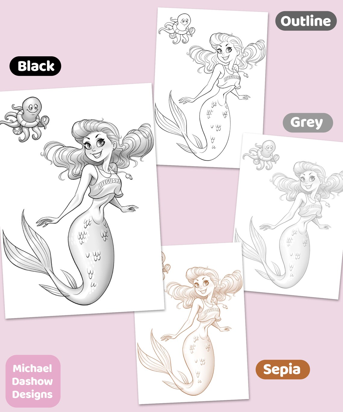 Mermaid Lifeguard Printable Adult Coloring Page Instant - Etsy