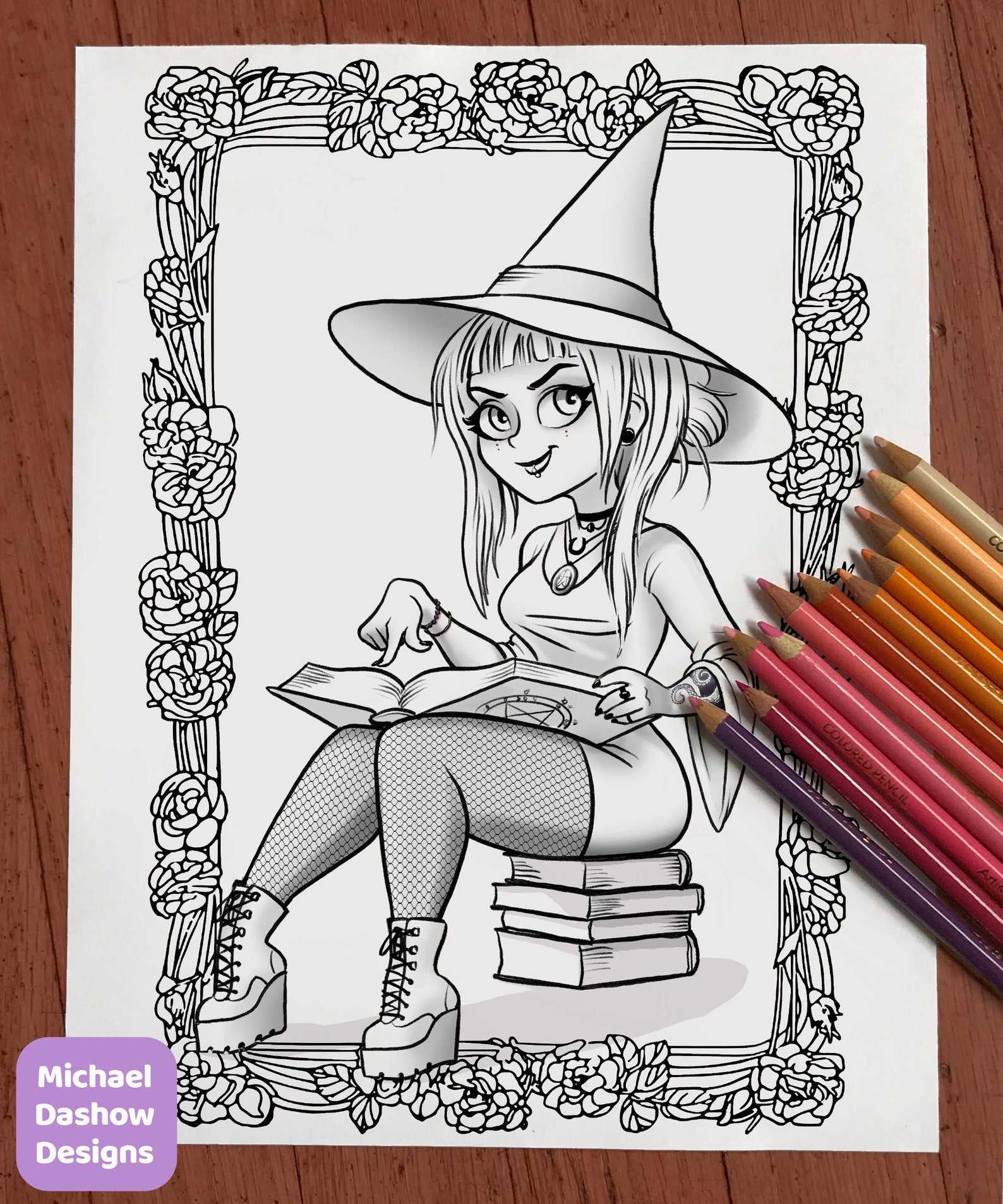 Ember the Witch Printable Adult Coloring Page Instant - Etsy