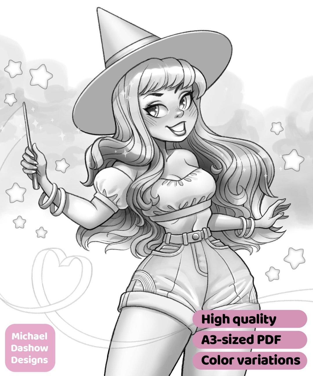 Rainbow Witch | Printable Adult Coloring Page | Instant Download - Etsy