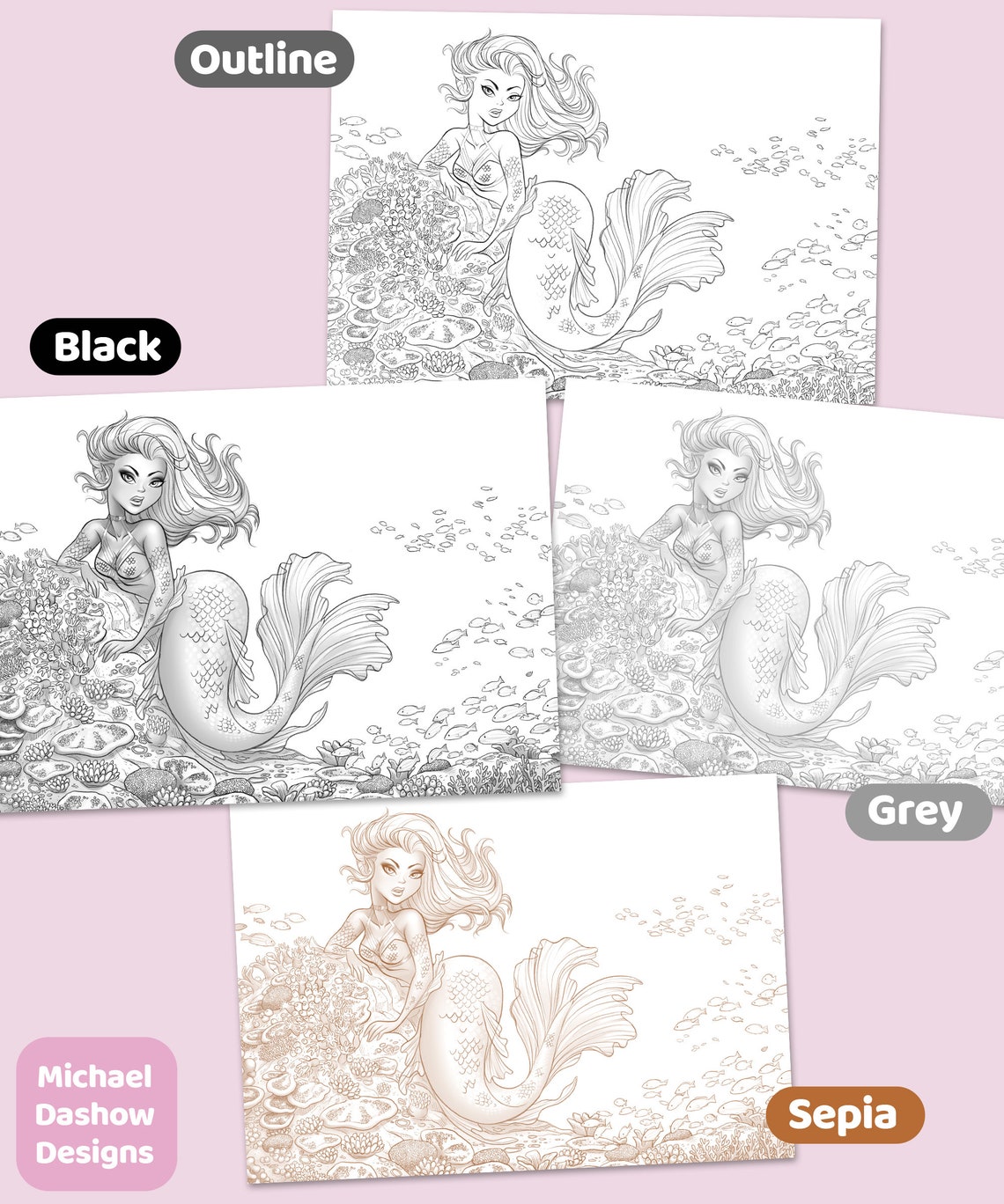 Mermaid Pin-up 01 Printable Adult Coloring Page Instant - Etsy