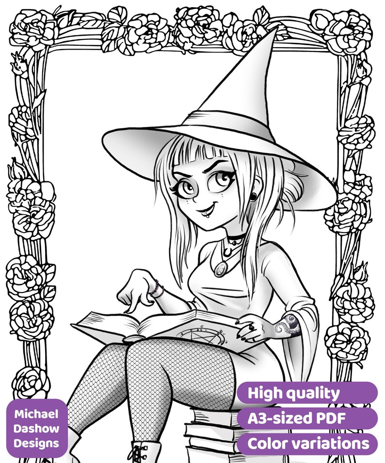 Ember the Witch Printable adult coloring page instant - Etsy México