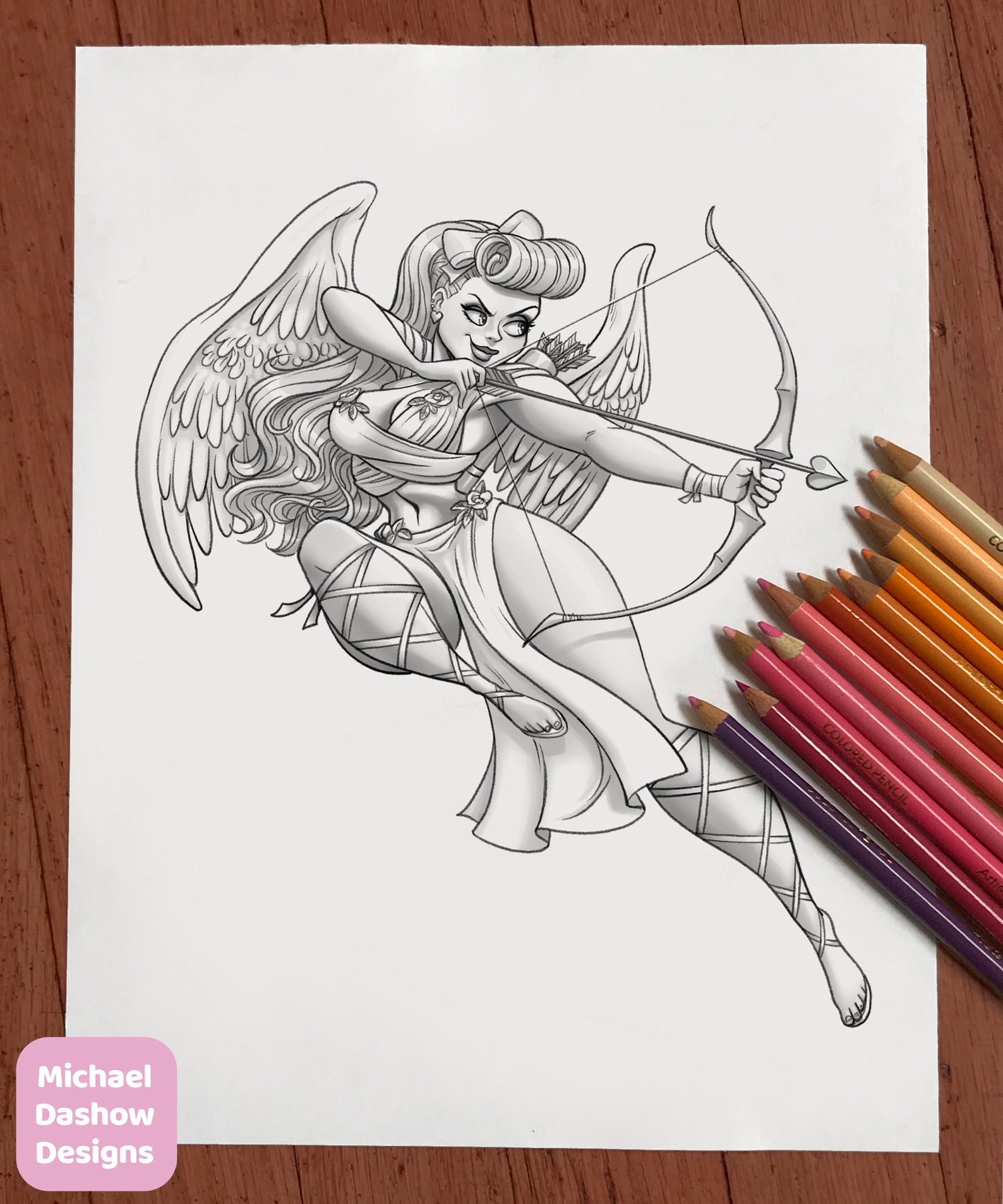 Cupid Printable Adult Coloring Page Instant Download | Etsy