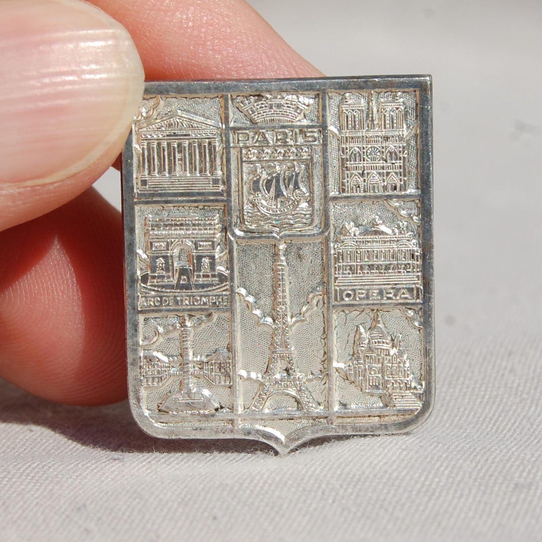 Vintage Paris Badge, Vintage Paris Pin, Embossed Silver Metal Paris ...