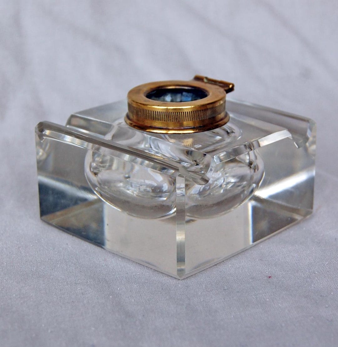 Antique Victorian/edwardian Inkwell With Brass Collar, Antique Inkwell ...