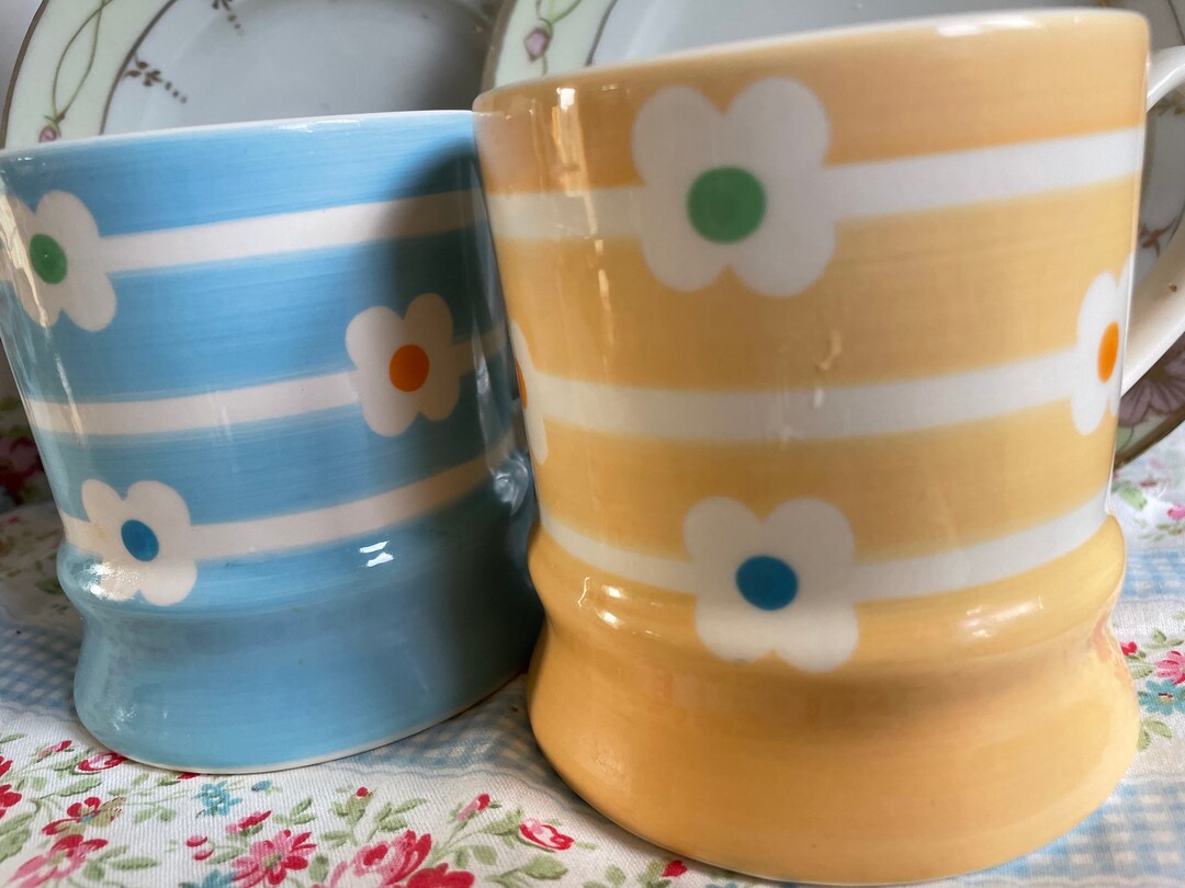 Whittard of Chelsea Set of Two Blue and White Striped and Peach and ...