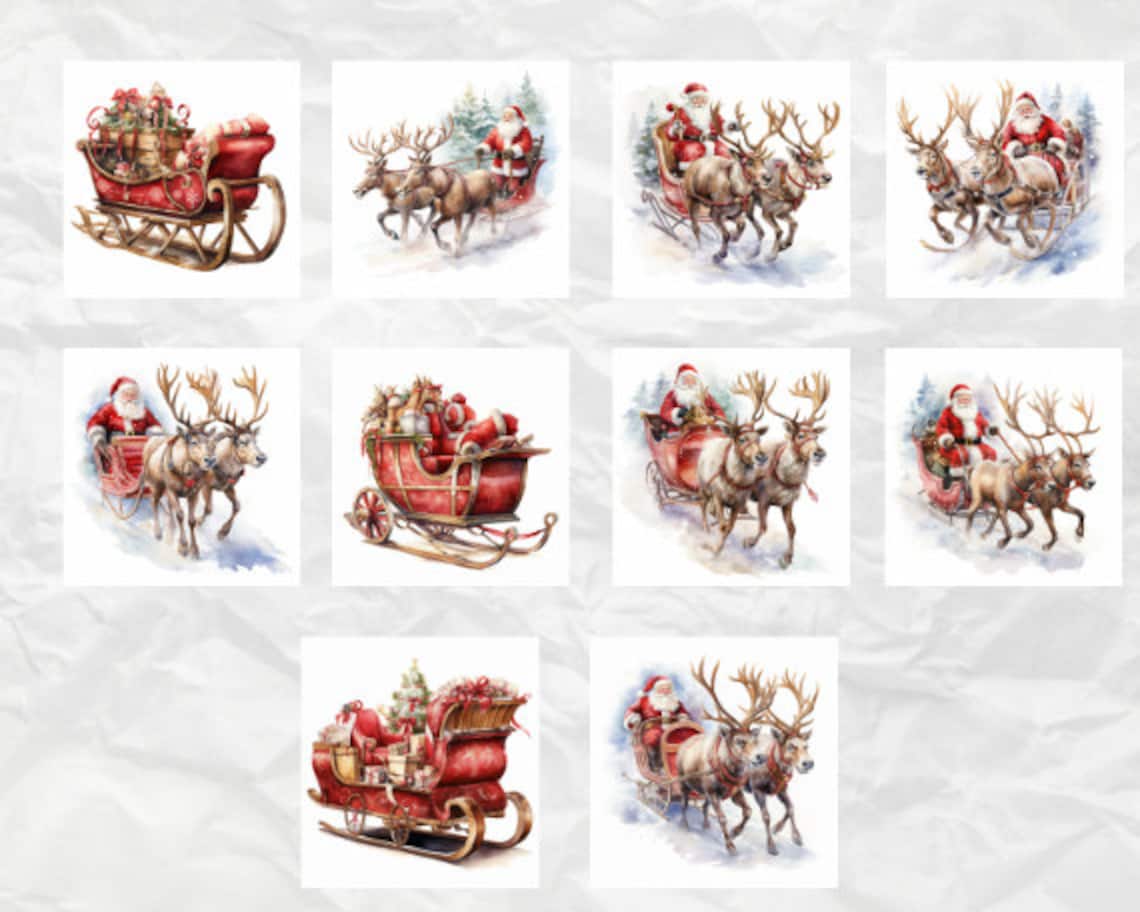 Santa's Sleigh Clip Art Christmas Clip Art Sleigh PNG Santa Decor ...