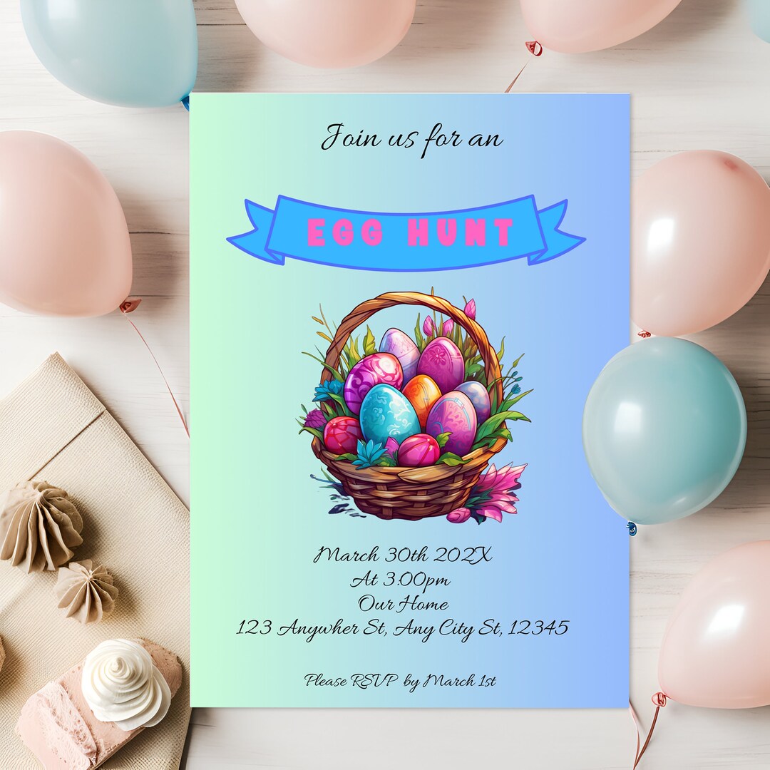 Easter Egg Hunt Invitation, Easter Party Invitation, Editable Template ...