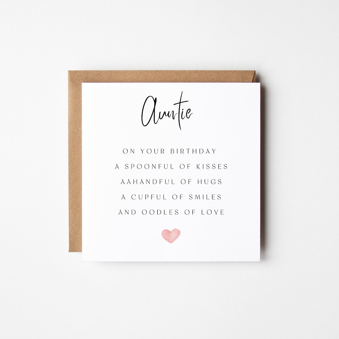PRINTABLE Auntie Poem Birthday Card, Message Birthday Card, Pink Heart ...