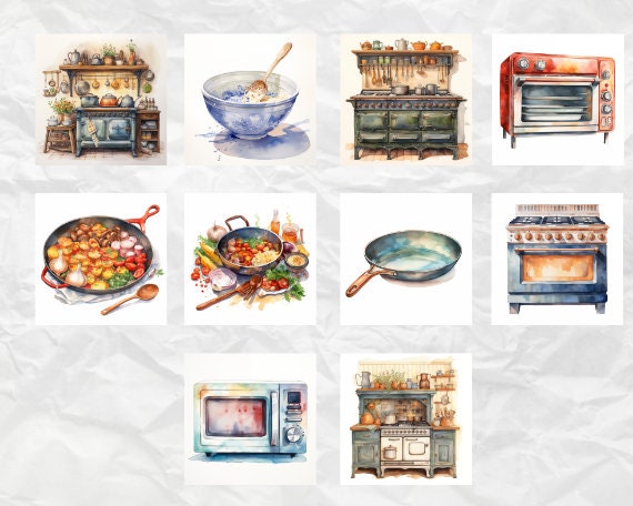 Kitchen PNG Clip Art, Cooking Equipment Recipe Book, Watercolor Country ...