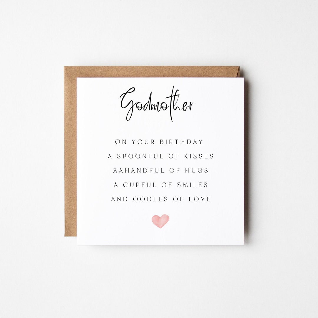 Godmother Poem Birthday Card, Message Birthday Card, Pink Heart, Simple ...