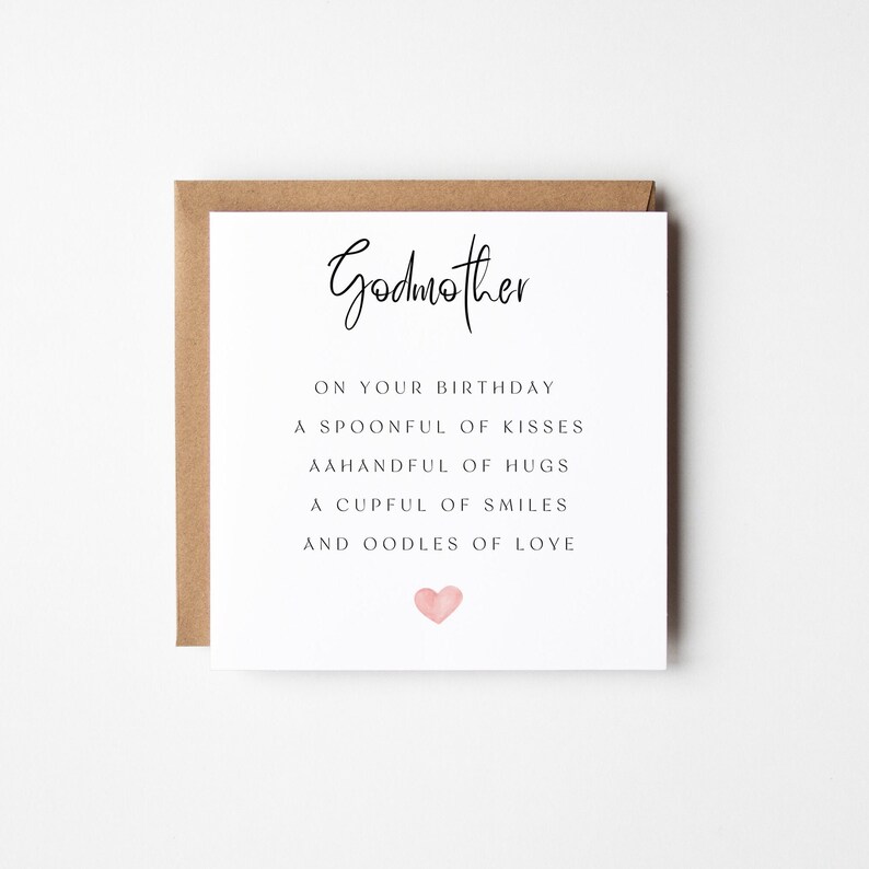 Godmother Poem Birthday Card, Message Birthday Card, Pink Heart, Simple ...