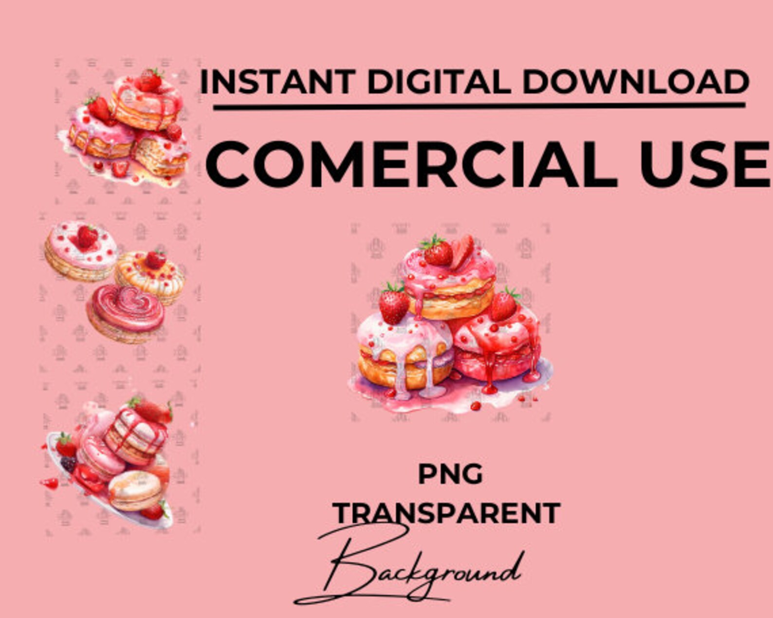 Cakes Clip Art PNG Watercolor Pink Cakes Clip Art Valentine's Day ...