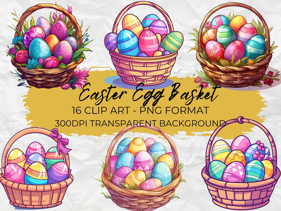 Easter Egg Basket Clip Art, Easter Egg Hunt, Watercolor Easter Eggs ...