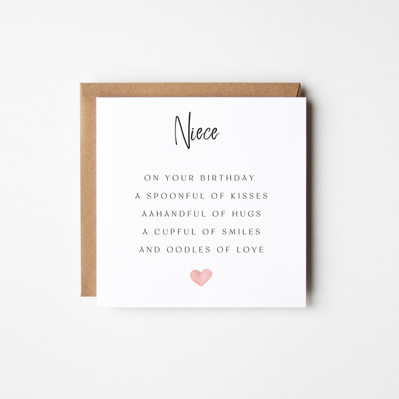 PRINTABLE Niece Poem Birthday Card, Message Birthday Card, Pink Heart ...