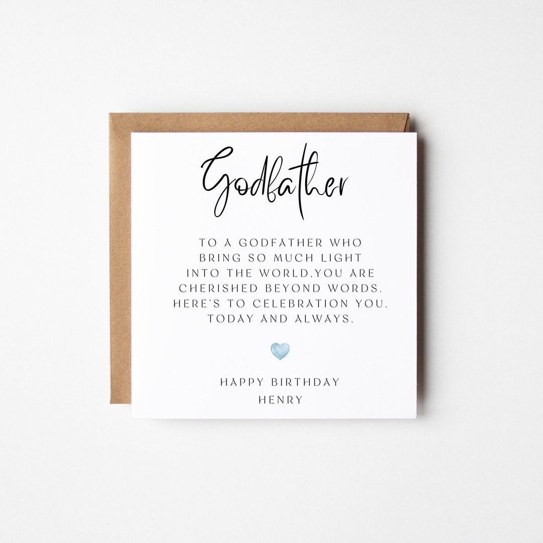 Godfather Poem Birthday Card, Message Birthday Card, Blue Heart, Simple ...