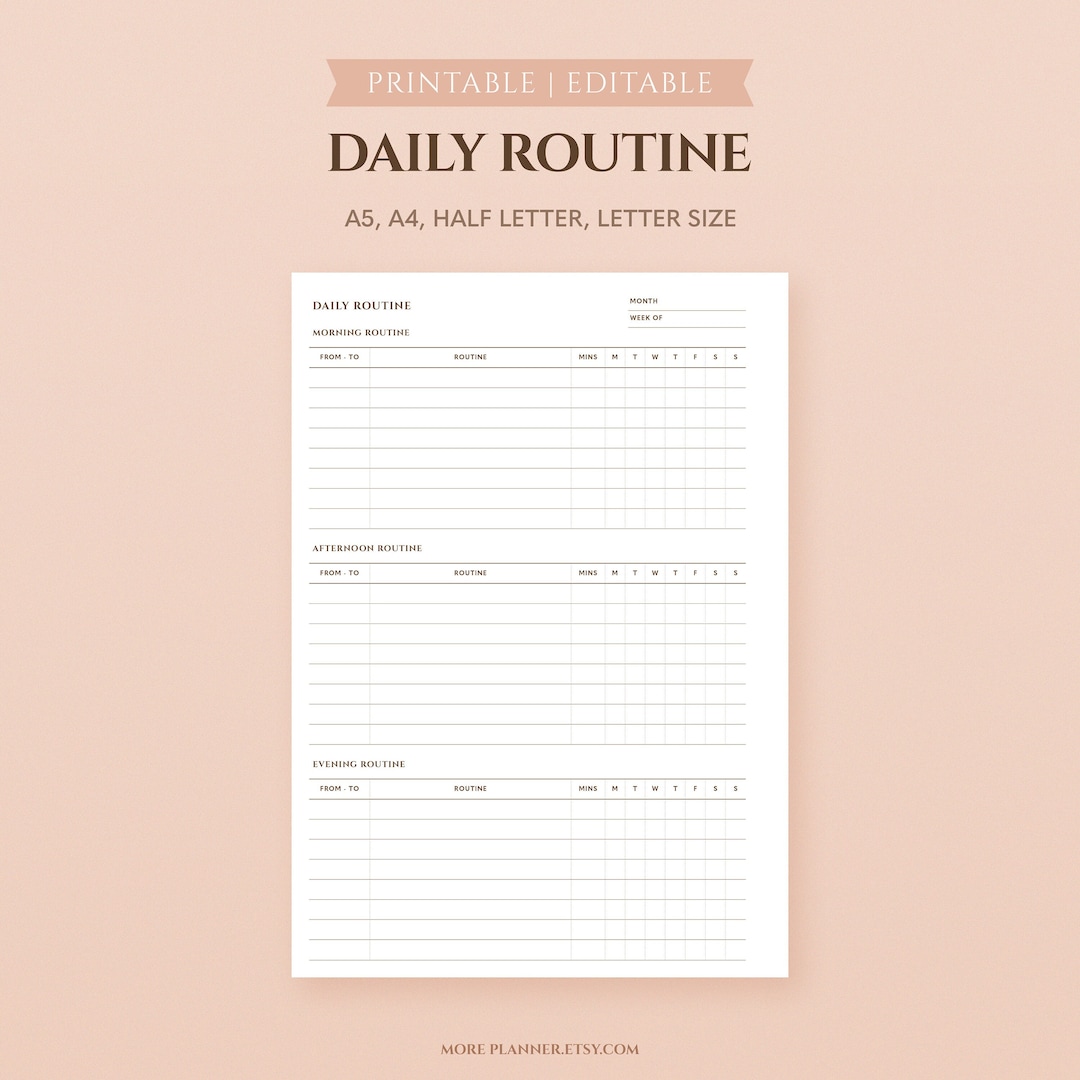 Minimal Daily Routine Printable Planner Morning, Afternoon, Night Time ...