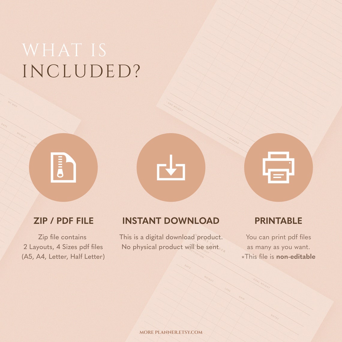 Minimal Weight Tracker Printable Inserts Weight Log Template Weight ...