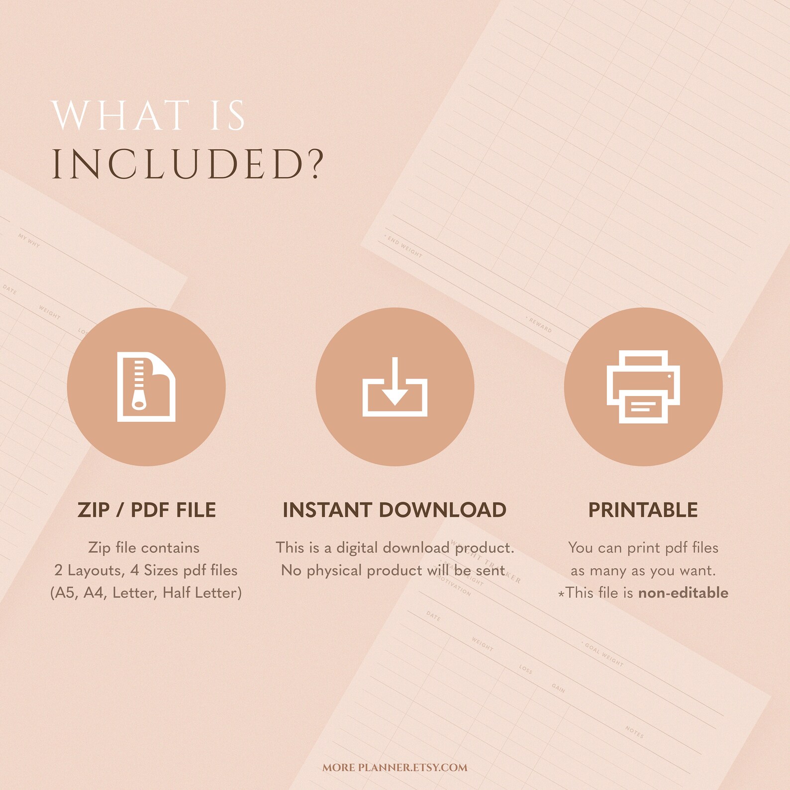 Minimal Weight Tracker Printable Inserts Weight Log Template Weight ...