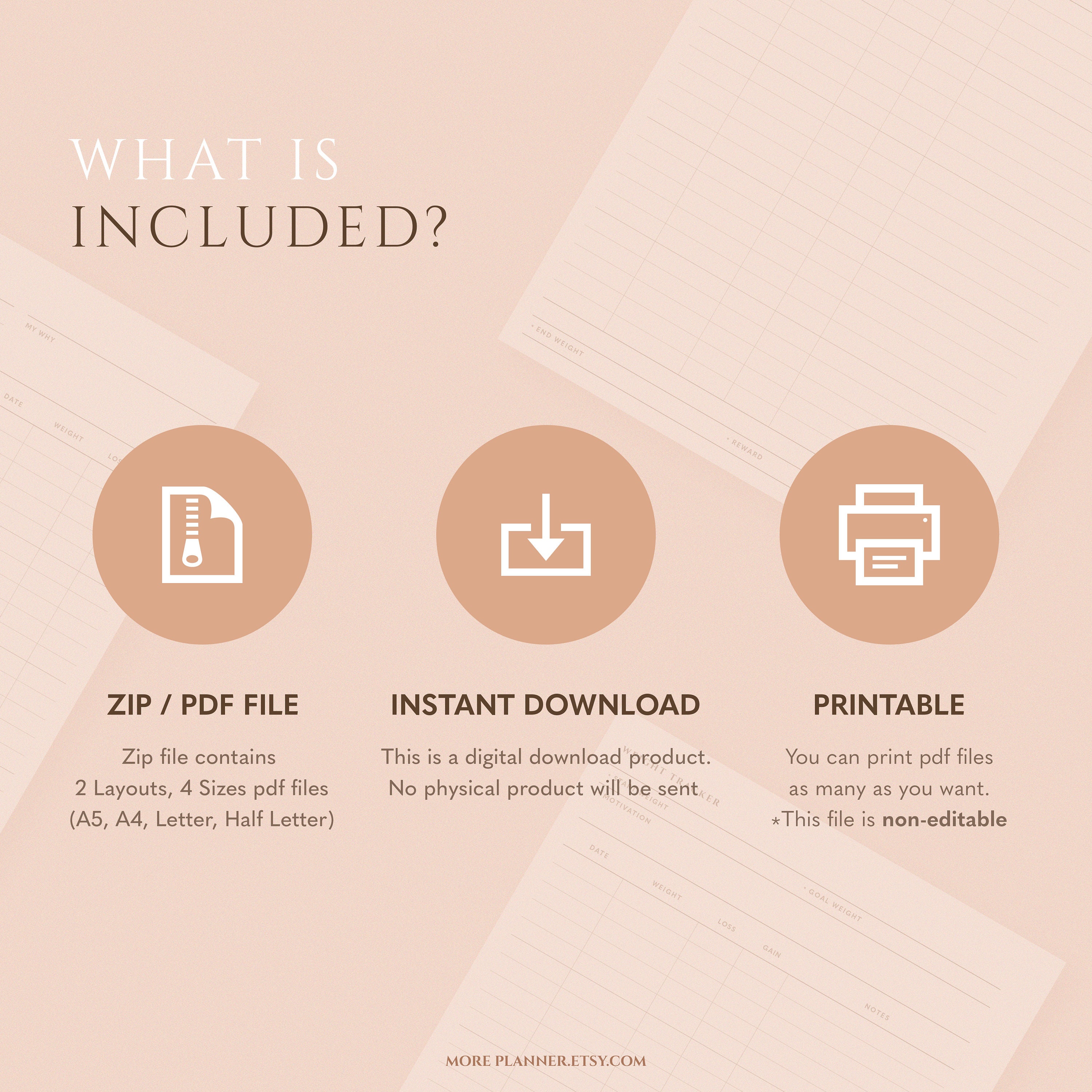 Minimal Weight Tracker Printable Inserts Weight Log Template Weight ...