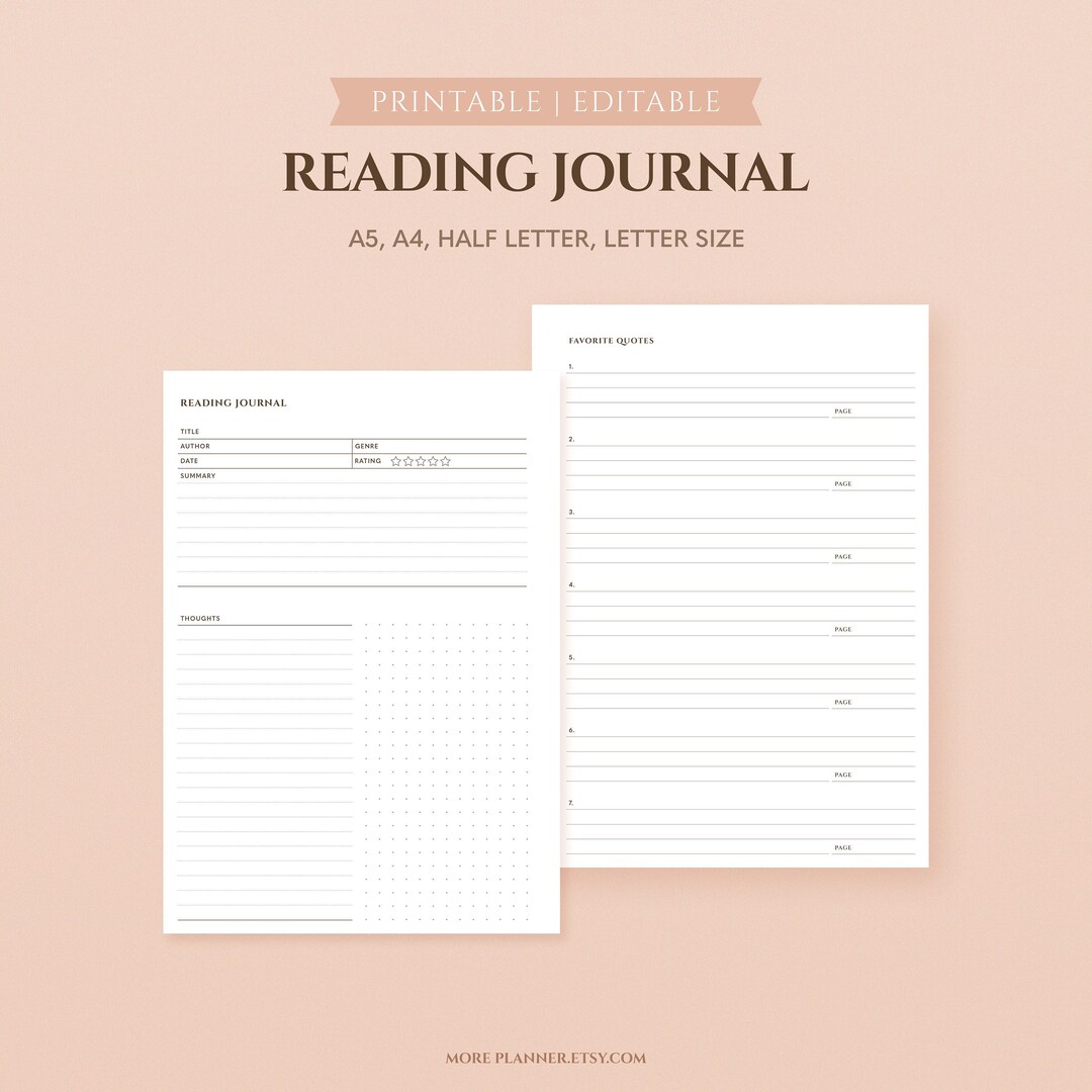 Reading Journal Printable for Book Lovers Book Review Planners Reading ...