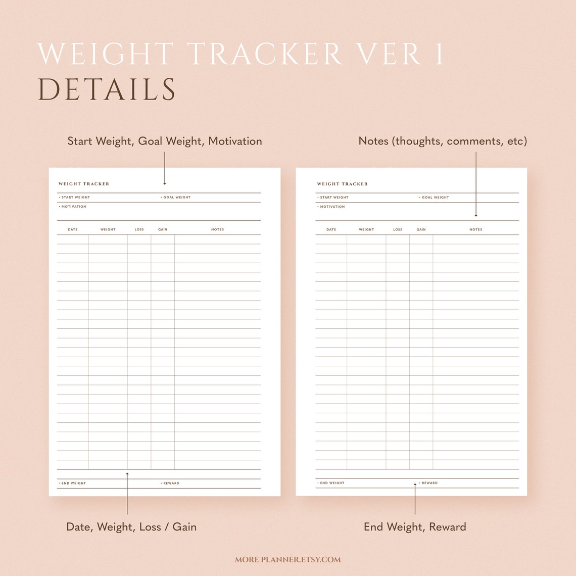 Minimal Weight Tracker Printable Inserts Weight Log Template Weight ...