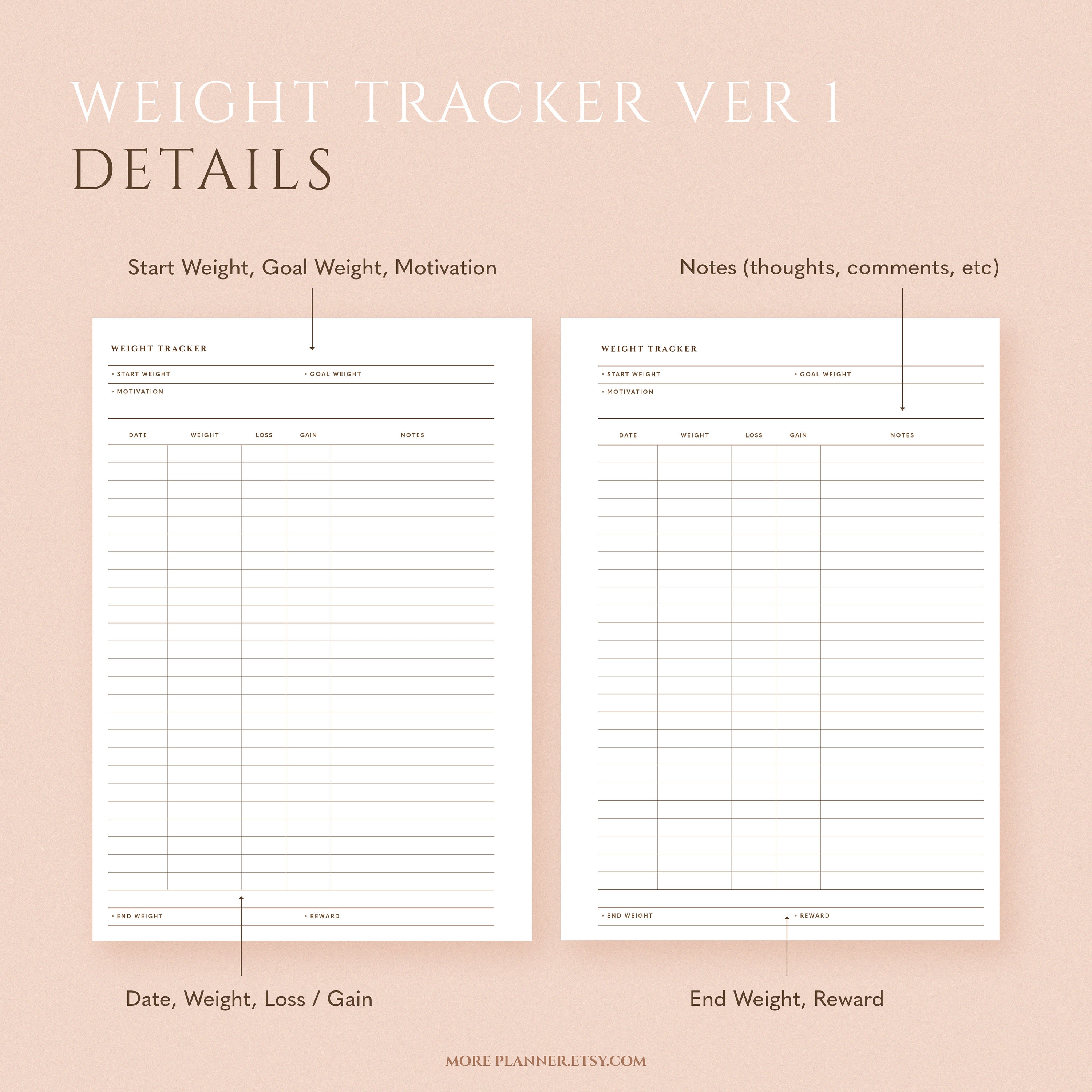 Minimal Weight Tracker Printable Inserts Weight Log Template Weight ...