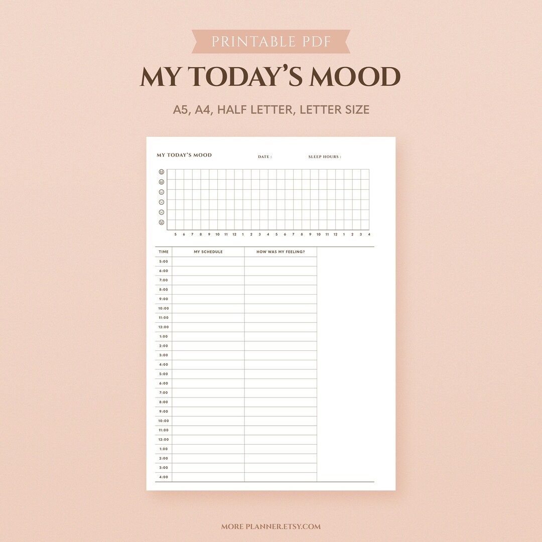 Minimal My Today's Mood Printable Inserts Daily Mental Health Journal ...