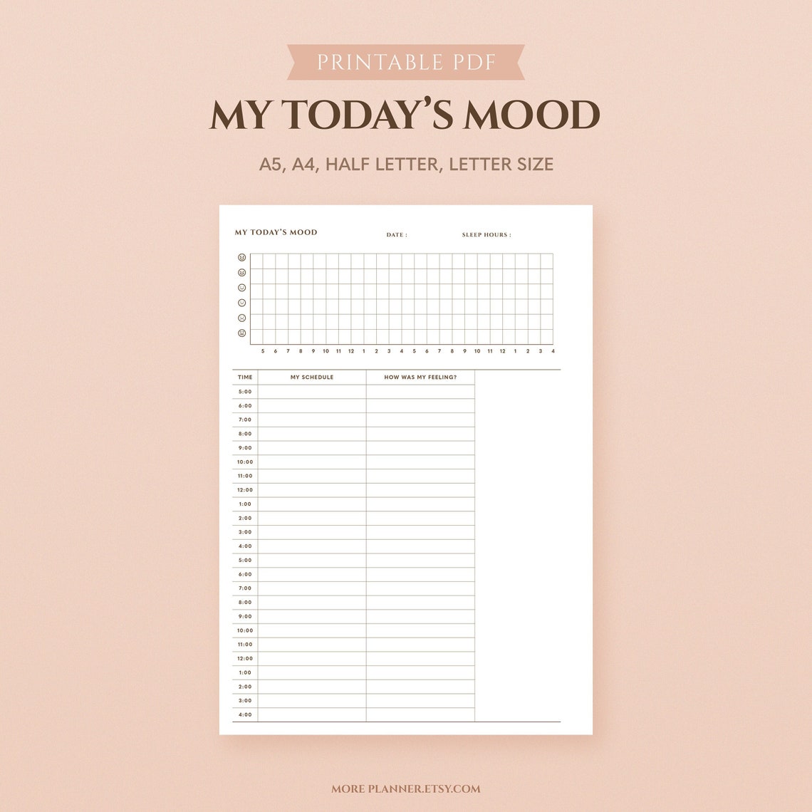 Minimal My Today's Mood Printable Inserts Daily Mental Health Journal ...