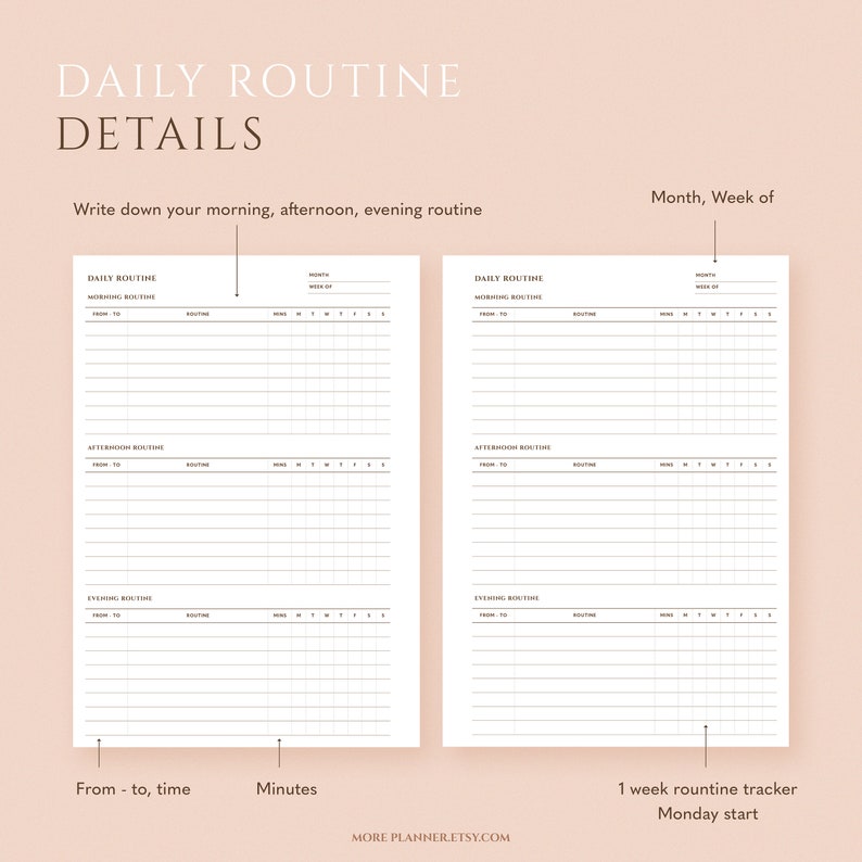 Minimal Daily Routine Printable Planner Morning, Afternoon, Night Time ...