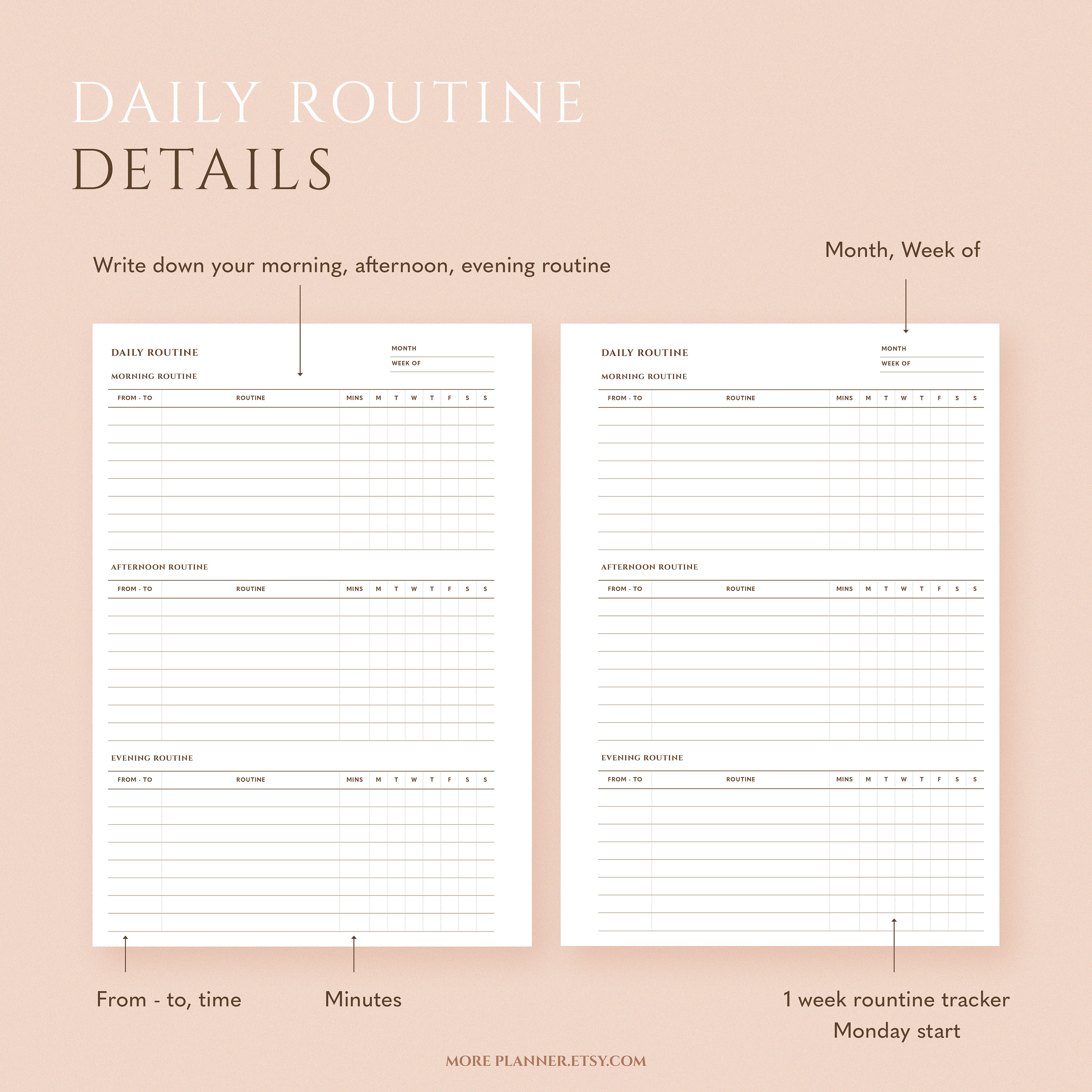 Minimal Daily Routine Printable Planner Morning, Afternoon, Night Time ...