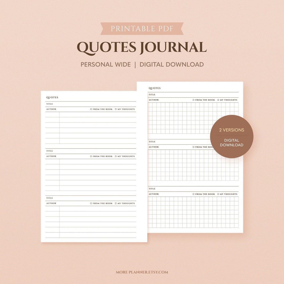 Personal Wide Quotes Journal Printable Template Favorite Quotes Tracker ...