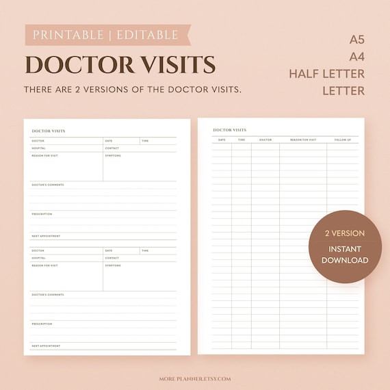 Minimal Doctor Visits Planner Inserts Doctor Appointment Log | Etsy