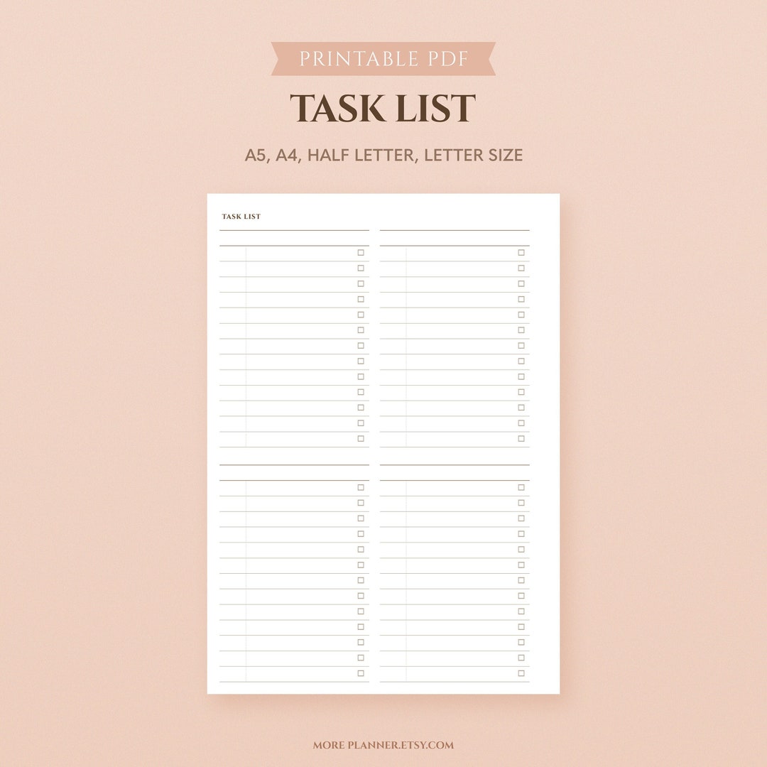 A5 Minimal Task List Printable Template Blank Checklist Planner Inserts ...