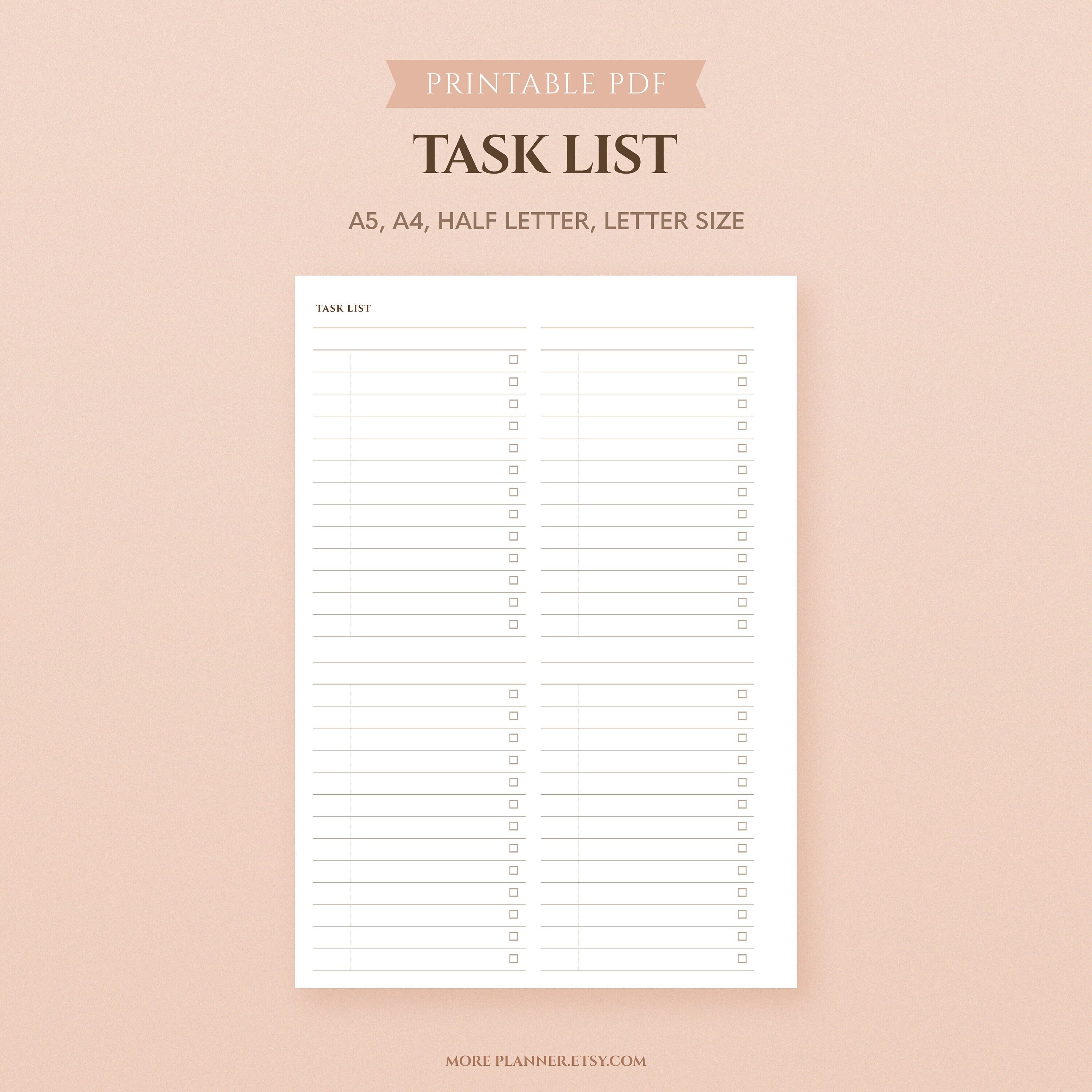A5 Minimal Task List Printable Template Blank Checklist Planner Inserts ...