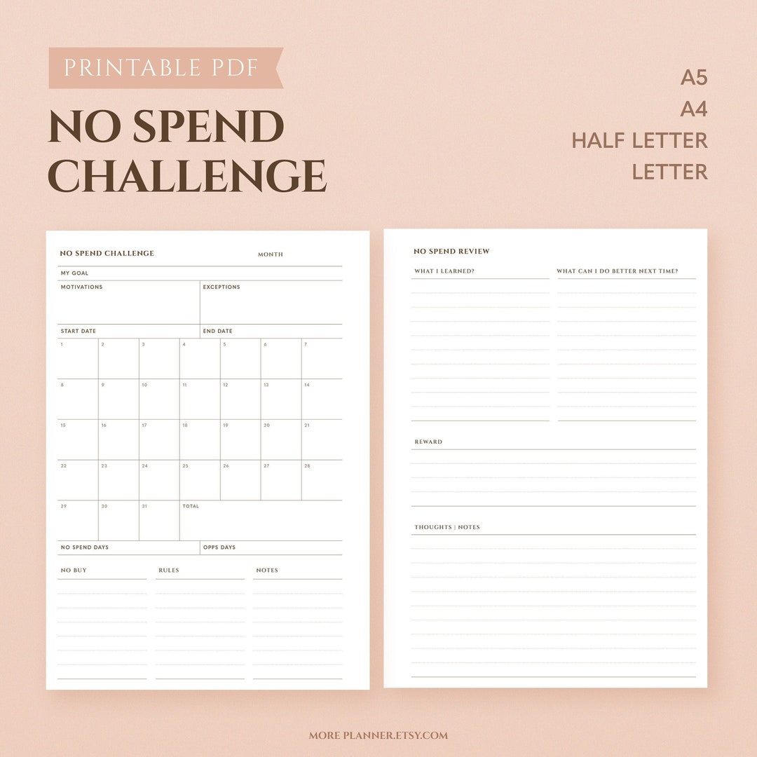 31 Days No Spend Challenge Printable Planner No Spending - Etsy
